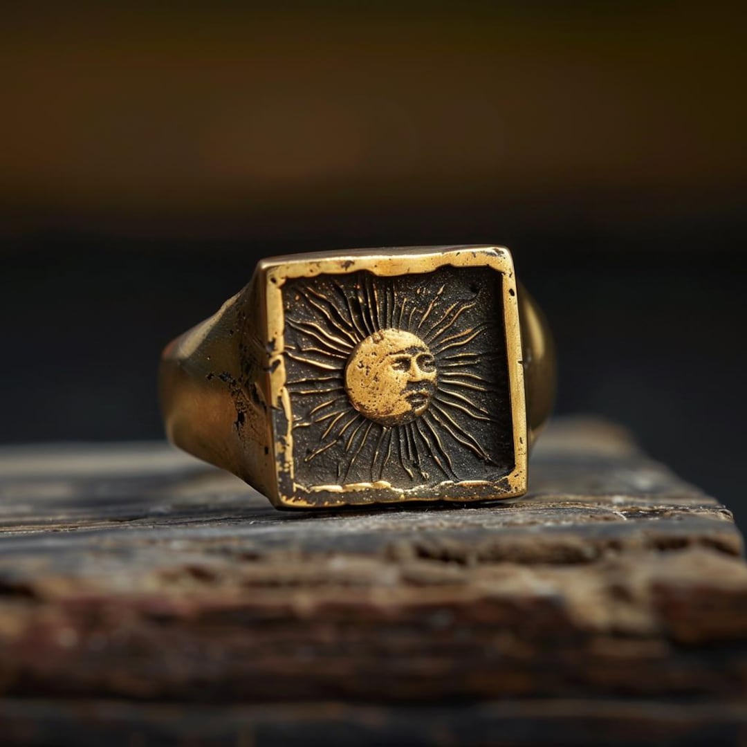 Sun Face Ring – Unique Brass Antique Ring for Men - Textured Chunky ...