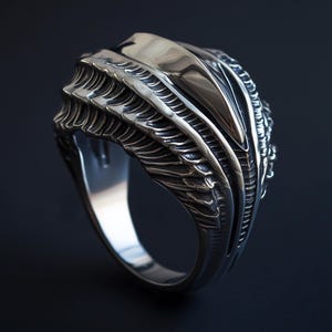 Silver Alien Ring – Unique Gothic Space Jewelry – Sci-fi Ring for Men ...