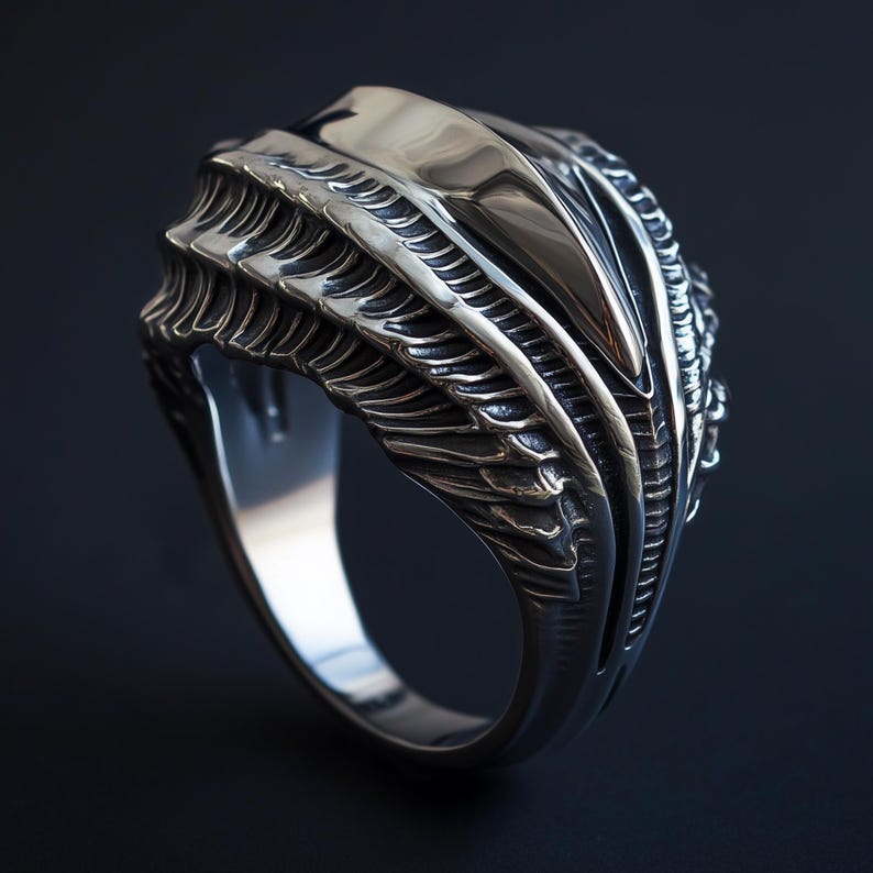 Silver Alien Ring Unique Gothic Space Jewelry Sci-fi Ring for Men ...