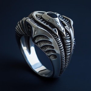 Silver Alien Ring – Unique Gothic Space Jewelry – Sci-fi Ring for Men ...