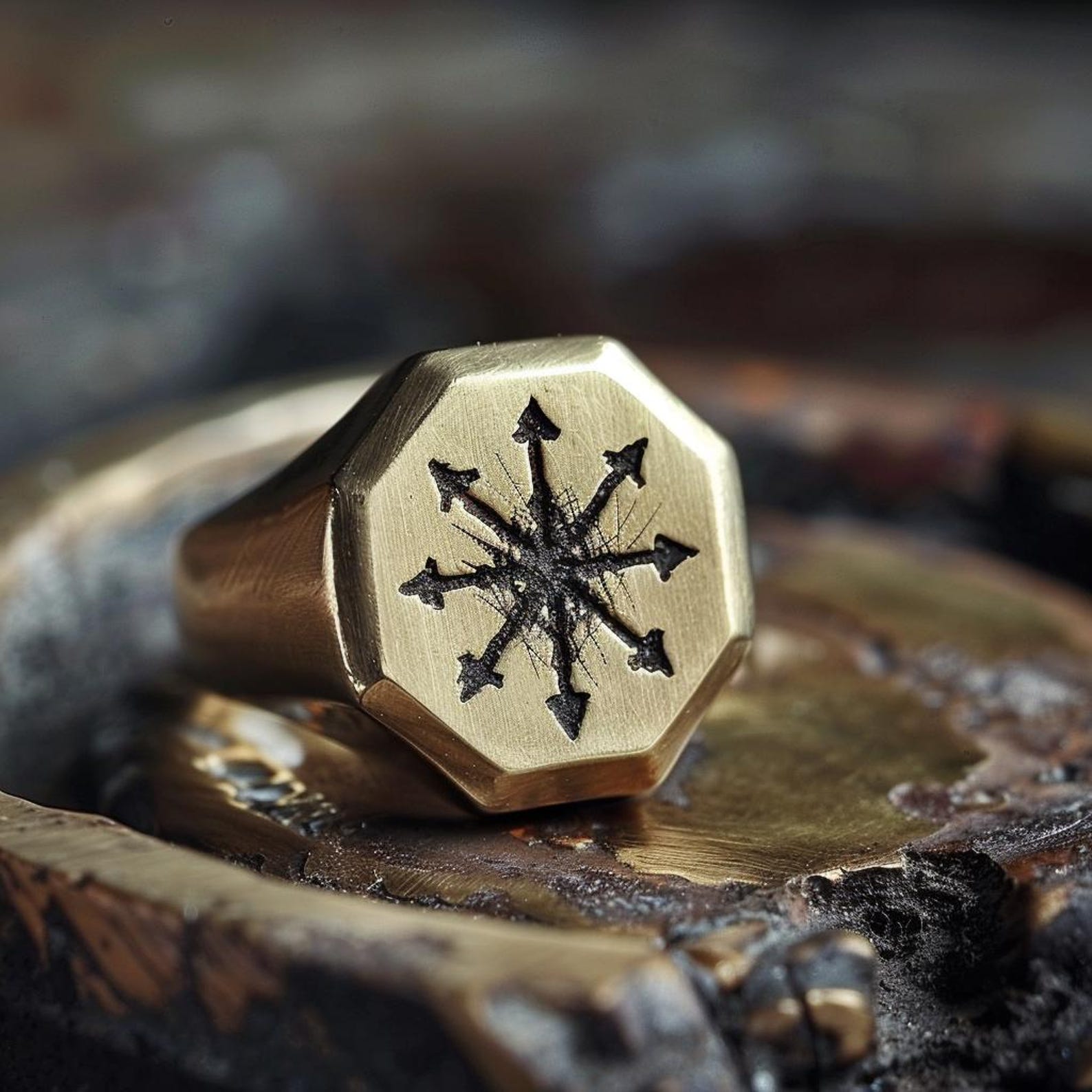 Octagon Signet Chaos Ring Symbol of Chaos Gold Ring for Men Anniversary ...