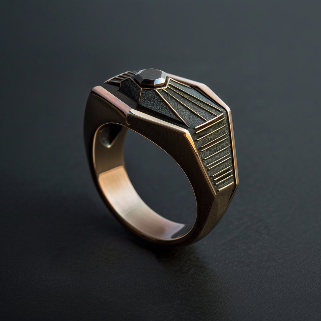 Futuristic Gold Ring: Smoky Quartz Brutalist Ring for Men - Etsy