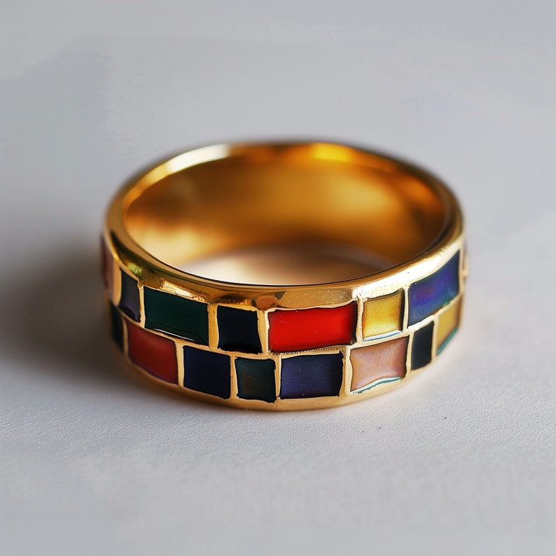 Gold Enamel Ring - Etsy