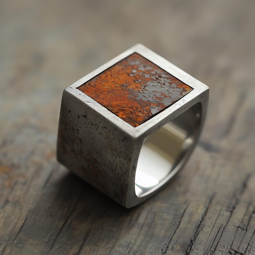 Rusted Square Signet Ring – Unique Sterling Silver Ring for Men ...