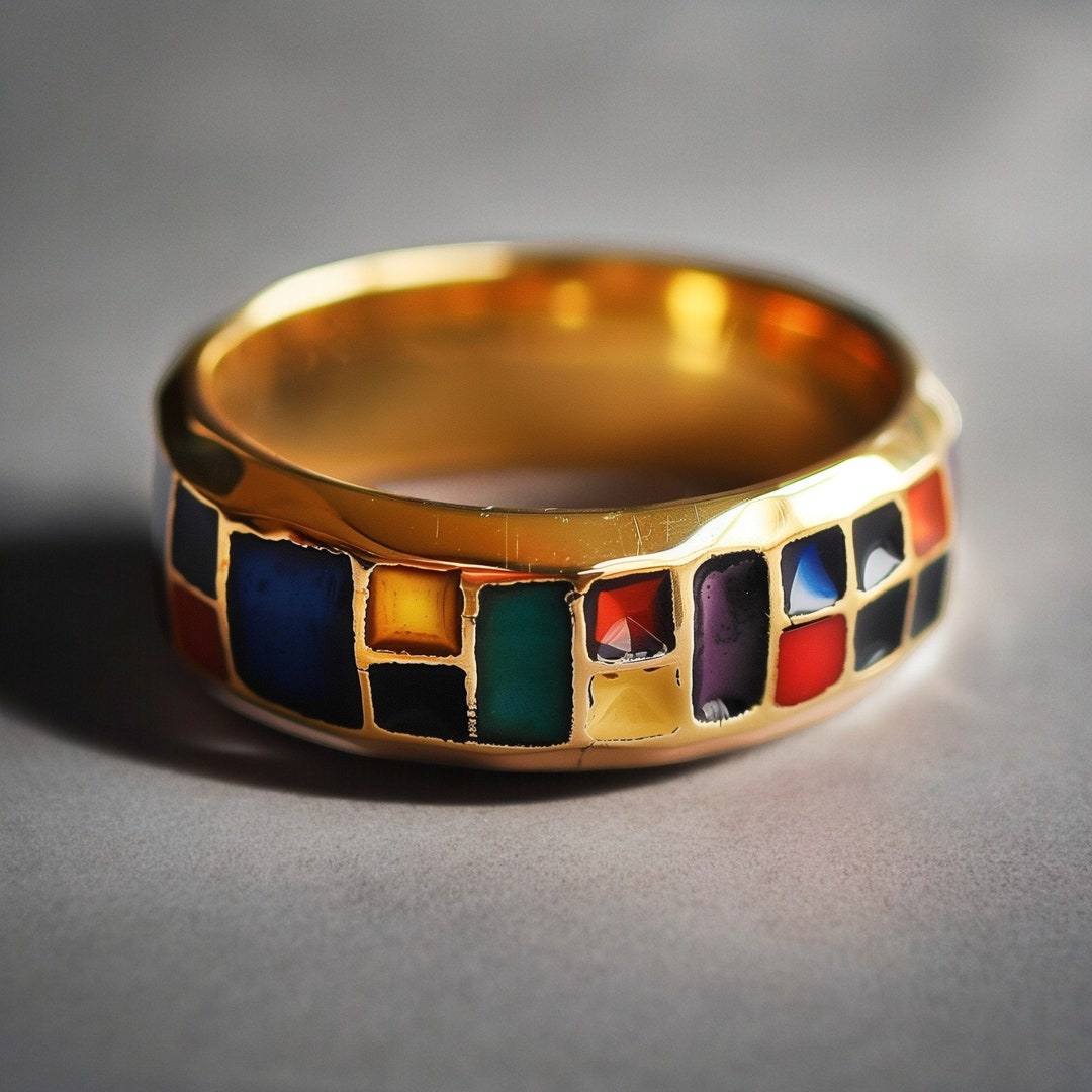 Gold Enamel Ring - Etsy