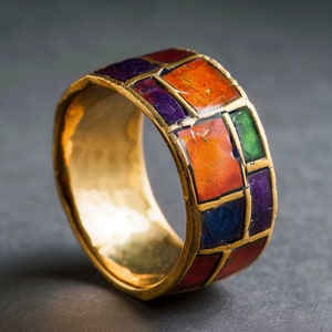 Gold Enamel Ring - Etsy