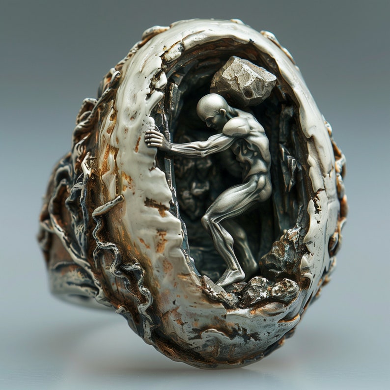 Mythology Ring for Men Unique Moss Agate Ring Sterling Silver Ring for ...