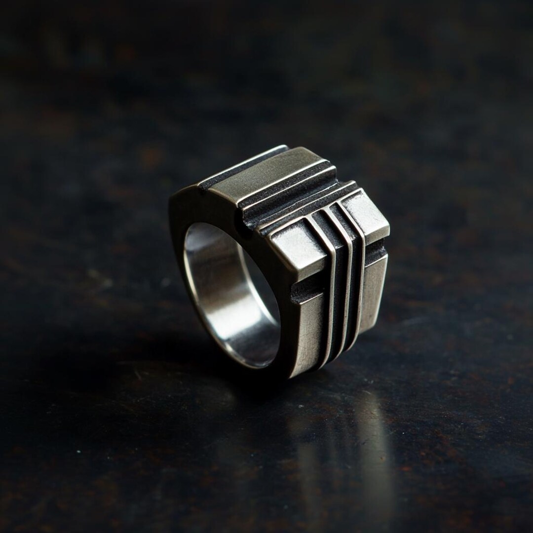 Silver Brutalist Ring for Men – Futuristic Sterling Silver Ring ...