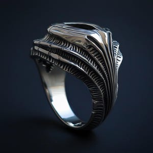 Silver Alien Ring – Unique Gothic Space Jewelry – Sci-fi Ring for Men ...