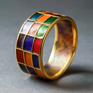 Gold Enamel Ring - Etsy