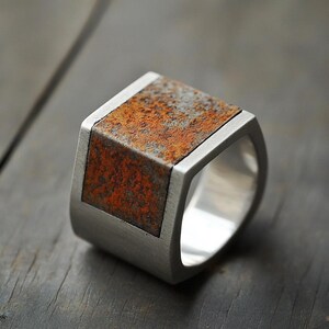 Rusted Square Signet Ring – Unique Sterling Silver Ring for Men ...