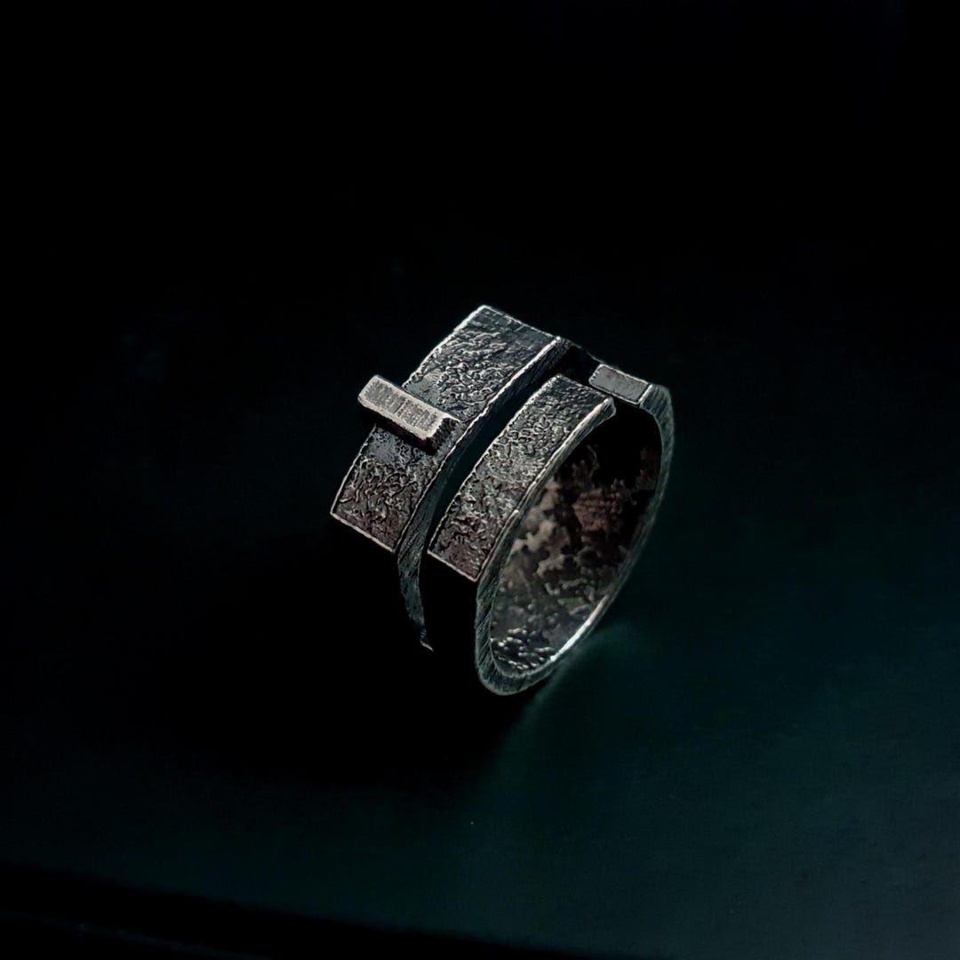 Brutalist Sterling Silver Ring – Modern Black Statement Ring - Etsy