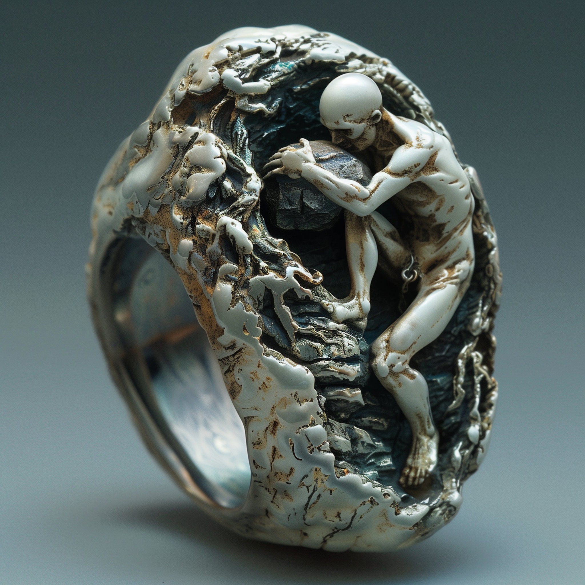 Mythology Ring for Men Unique Moss Agate Ring Sterling Silver Ring for ...