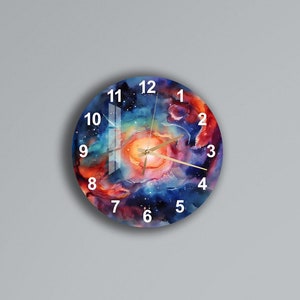 Tempered Glass Wall Clock, Abstract Wall Clock, Space Art, Galaxy Wall ...