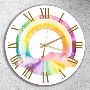 Rainbow Wall Clock, Baby Shower Gift, Nursery Clock, Colorful Wall Art, Children Bedroom Wall ...