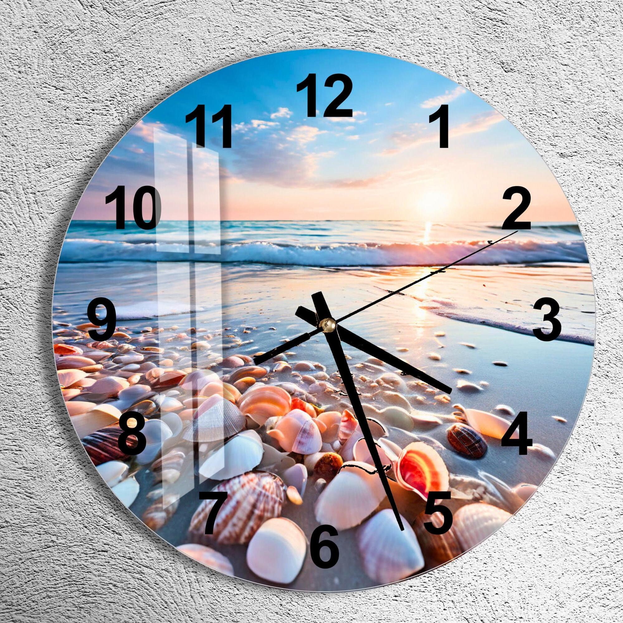 Tempered Glass Wall Clock, Blue Wall Clock, Pebble Wall Clock, Stone ...