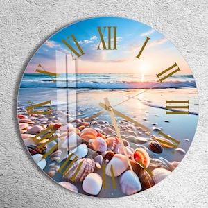 Tempered Glass Wall Clock, Blue Wall Clock, Pebble Wall Clock, Stone ...