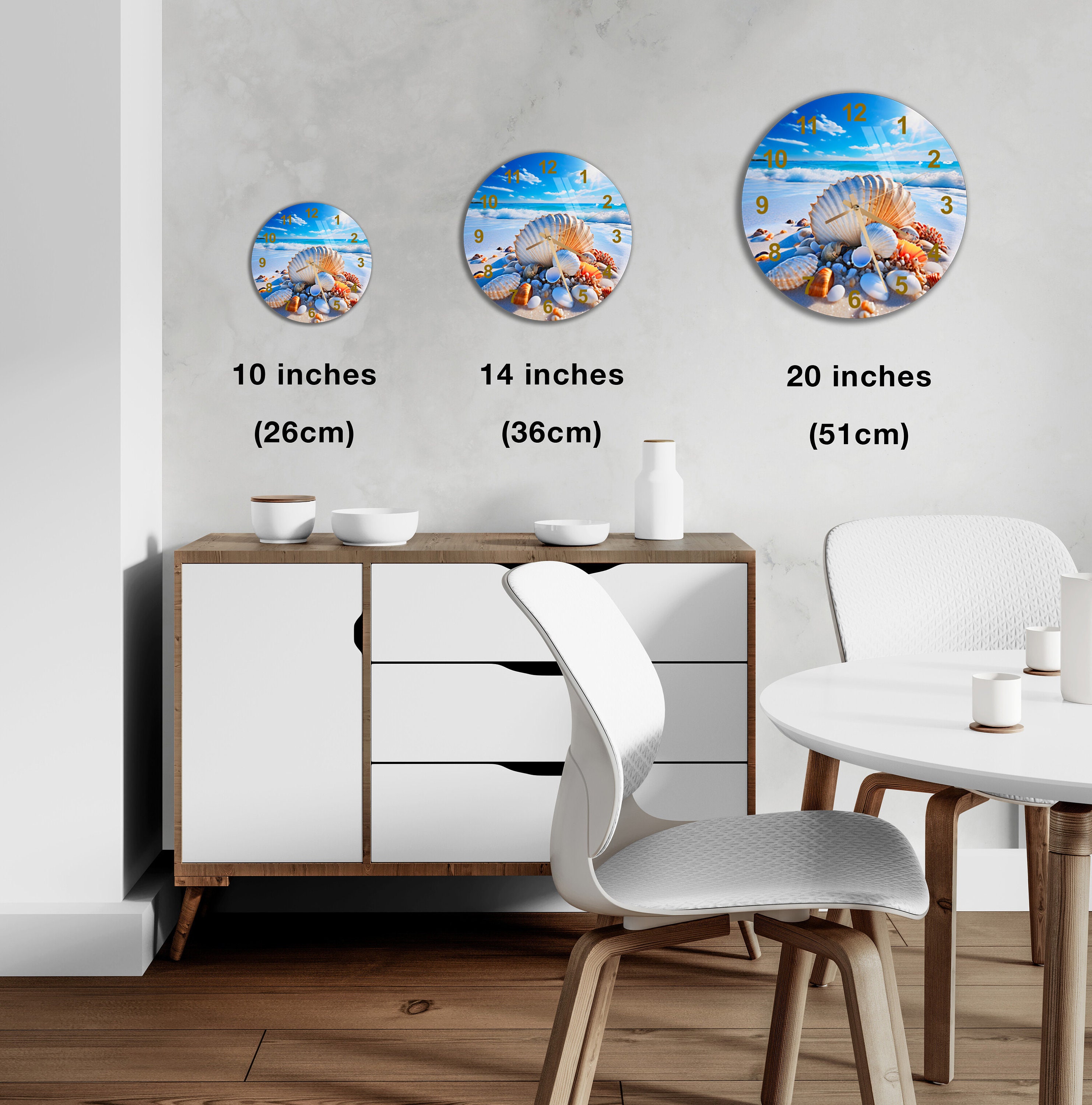 Tempered Glass Wall Clock, Blue Wall Clock, Pebble Wall Clock, Beach ...