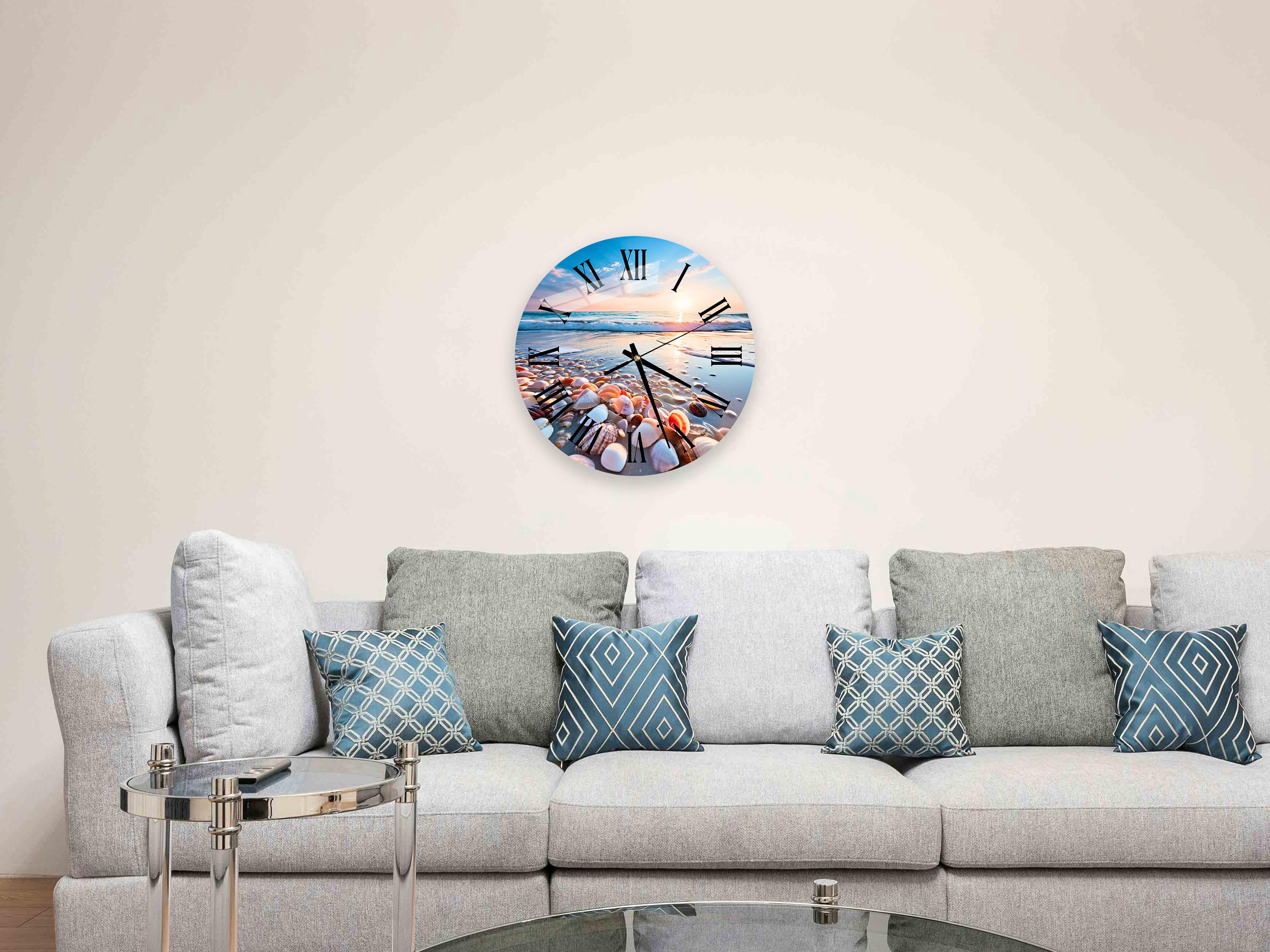 Tempered Glass Wall Clock, Blue Wall Clock, Pebble Wall Clock, Stone ...