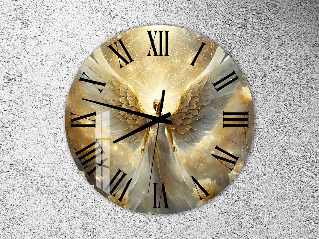Angel Wings Glass Wall Clock: Large Gold Decor - Etsy