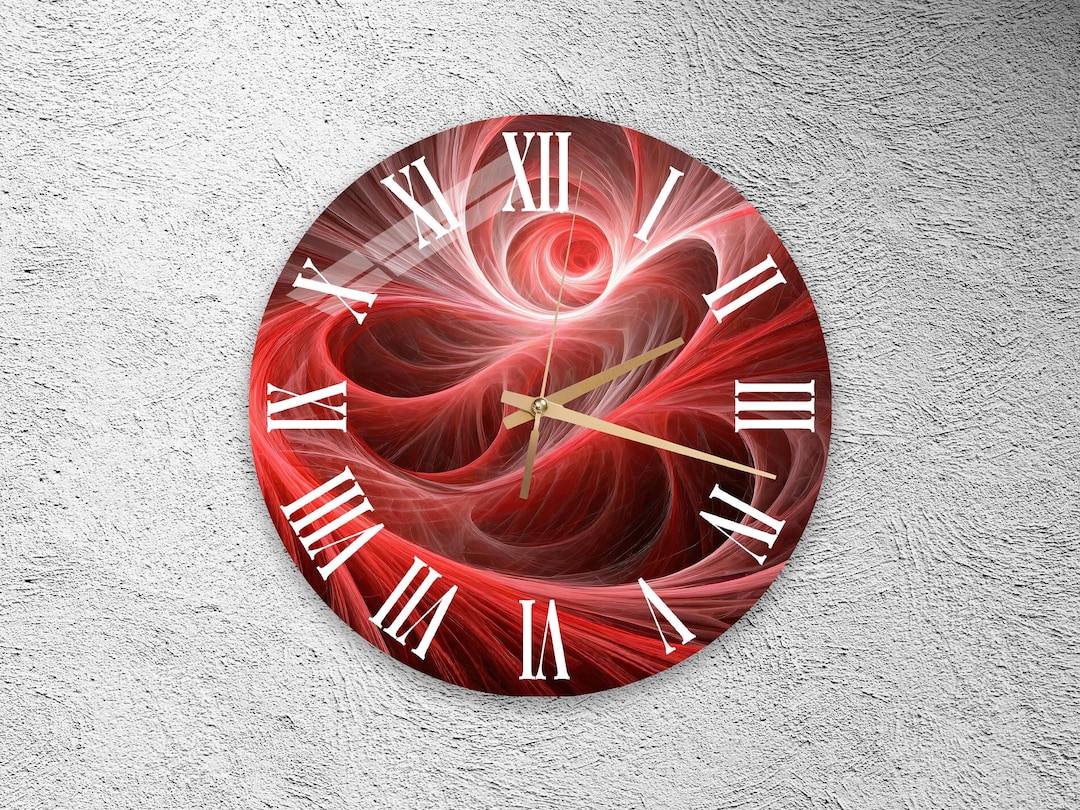 Tempered Glass Wall Clock, Red Wall Clock, Decorative Gift, Abstract ...