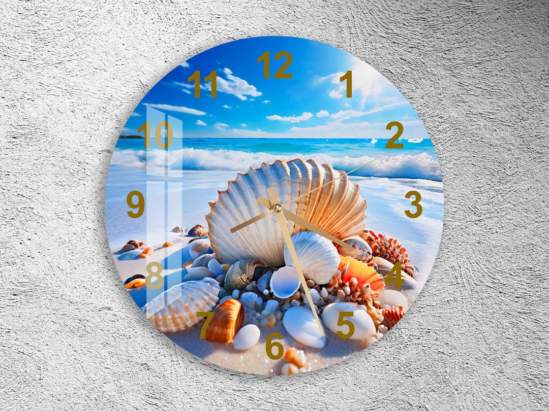 Tempered Glass Wall Clock, Blue Wall Clock, Pebble Wall Clock, Beach ...