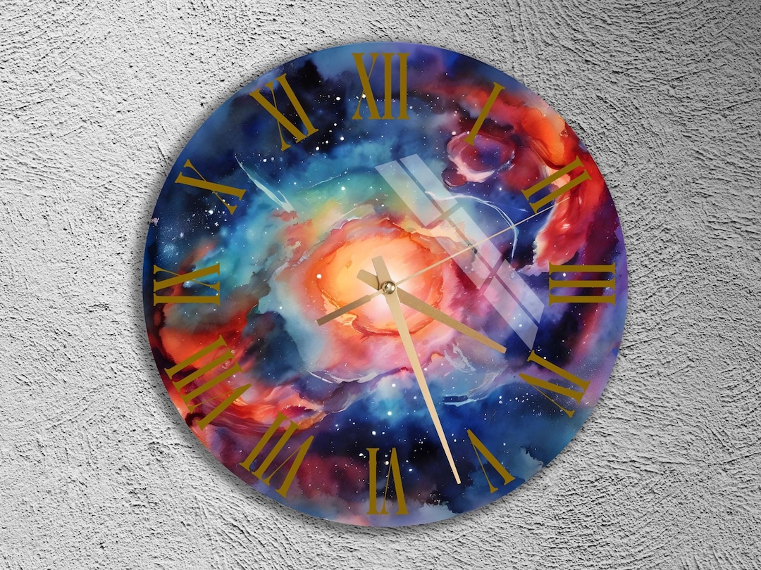 Tempered Glass Wall Clock, Abstract Wall Clock, Space Art, Galaxy Wall ...
