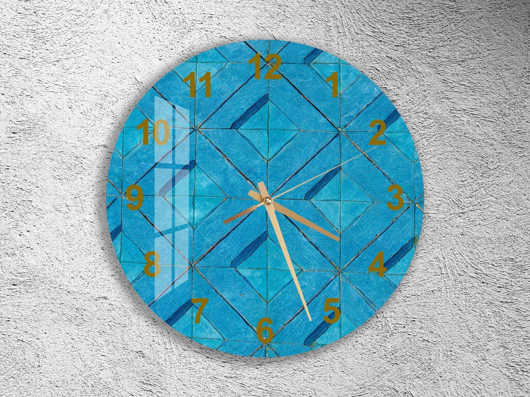 Tempered Glass Wall Clock, Abstract Wall Clock, Blue Wall Clock ...