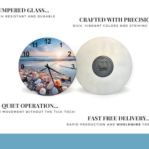 Tempered Glass Wall Clock, Blue Wall Clock, Pebble Wall Clock, Stone ...