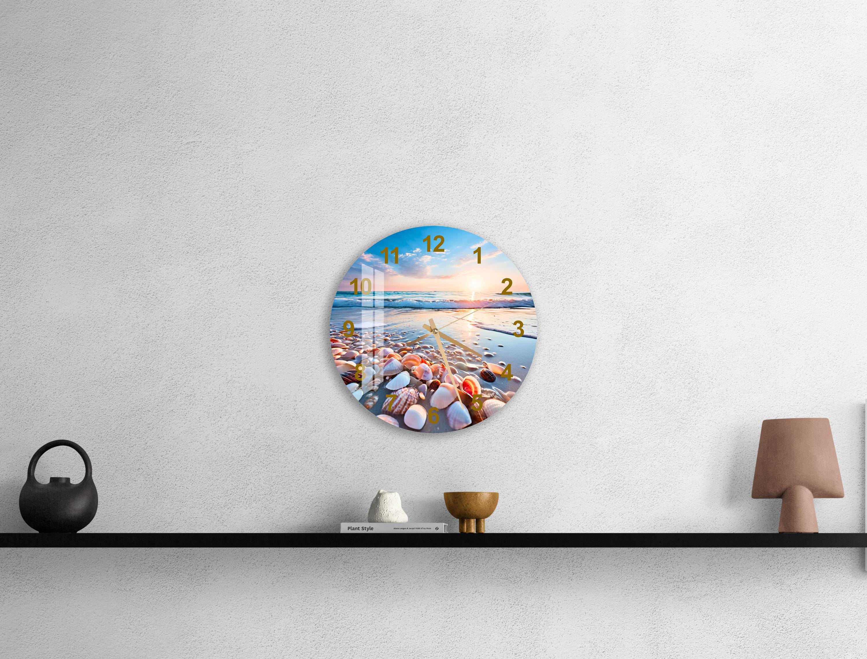 Tempered Glass Wall Clock, Blue Wall Clock, Pebble Wall Clock, Stone ...