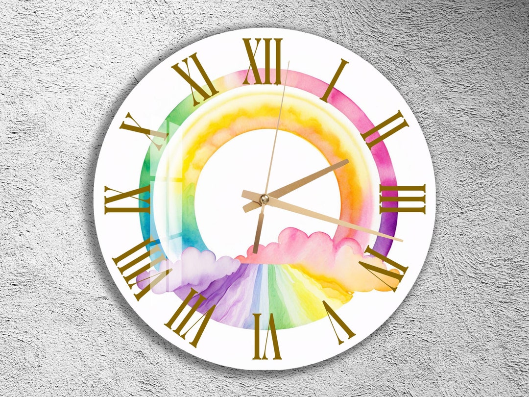 Rainbow Wall Clock, Baby Shower Gift, Nursery Clock, Colorful Wall Art ...