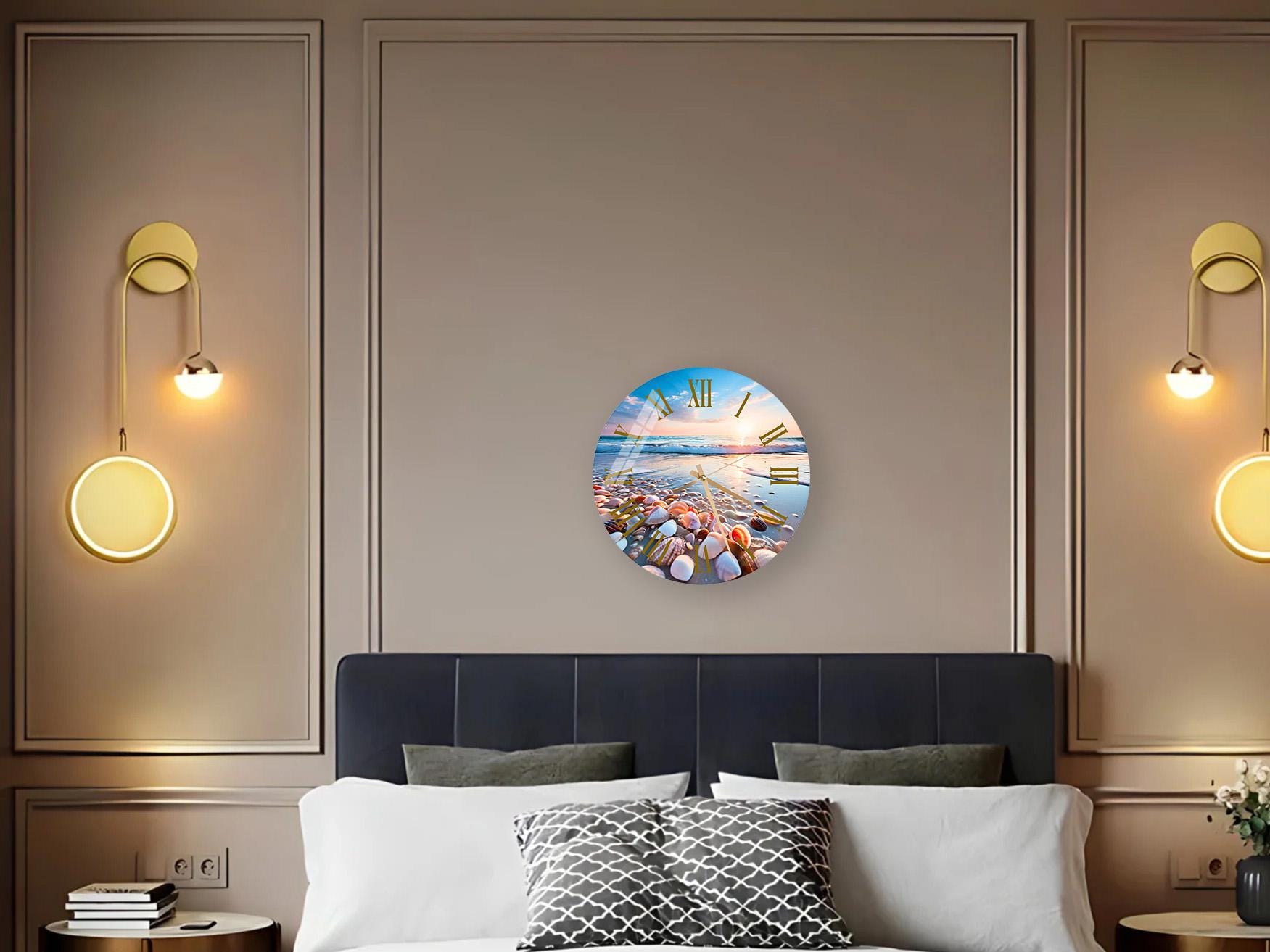 Tempered Glass Wall Clock, Blue Wall Clock, Pebble Wall Clock, Stone ...