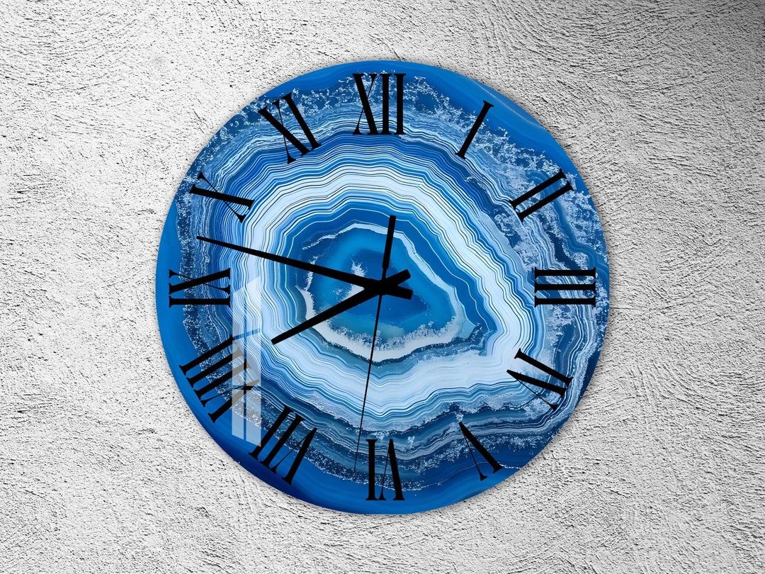 Tempered Glass Wall Clock, Artistic Wall Art, Icy Blue Decorative Gift ...
