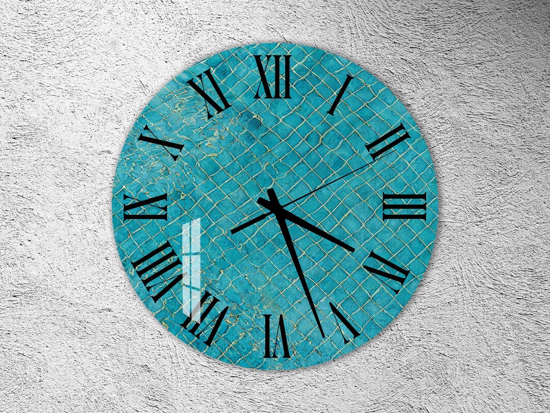 Tempered Glass Wall Clock, Abstract Wall Clock, Blue Wall Clock ...