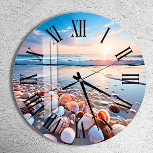 Tempered Glass Wall Clock, Blue Wall Clock, Pebble Wall Clock, Stone ...