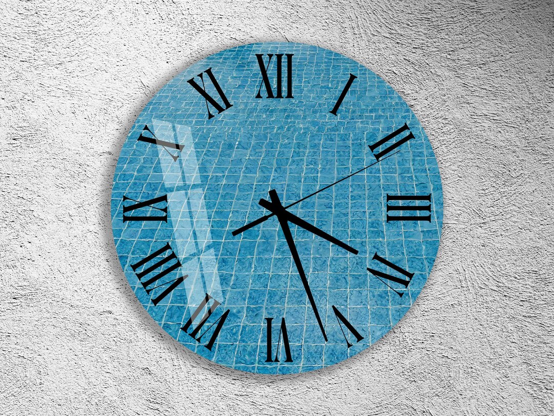Tempered Glass Wall Clock, Abstract Wall Clock, Blue Wall Clock ...