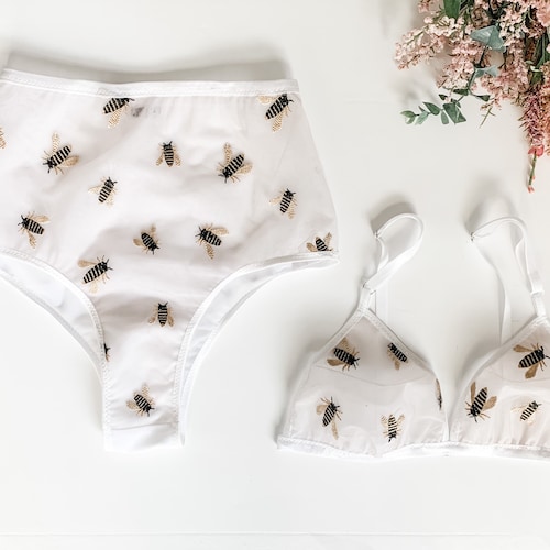 Embroidered Bee Lingerie Set Triangle Bra Bees Black - Etsy