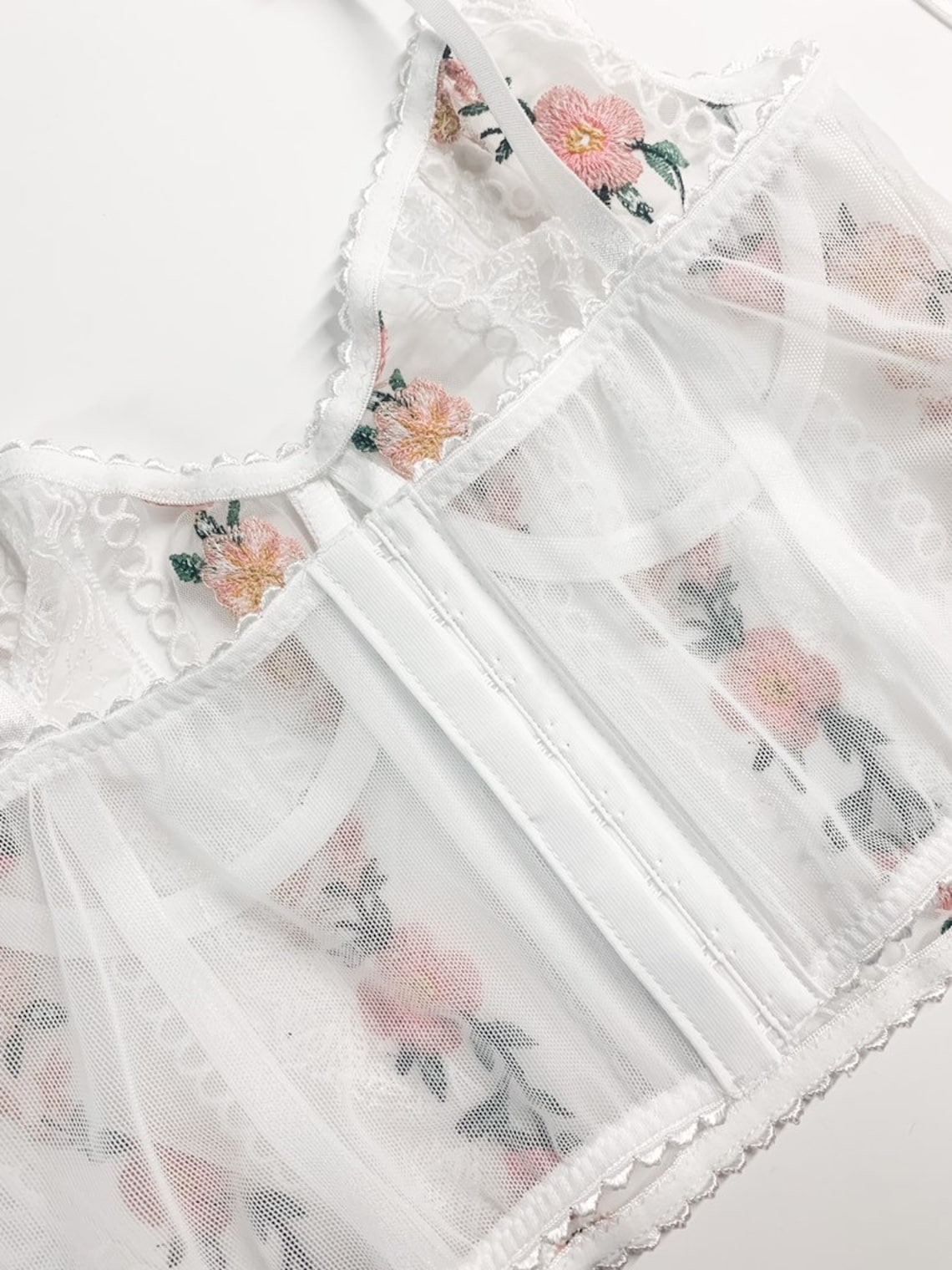 White floral embroidered longline bra boudoir lingerie | Etsy