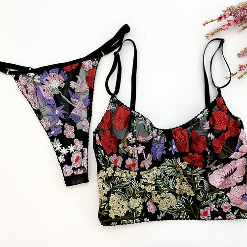 White Floral Embroidered Longline Bra Boudoir Lingerie - Etsy