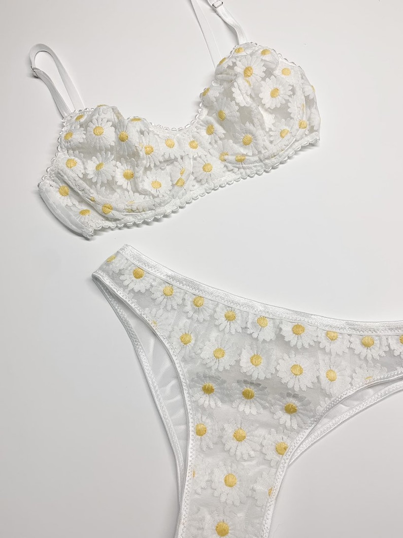 Daisy floral embroidered bra boudoir lingerie underwired | Etsy
