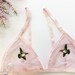 Embroidered Hummingbird Bra, Pink Bralette, Triangle Bra, Mesh Bralette ...