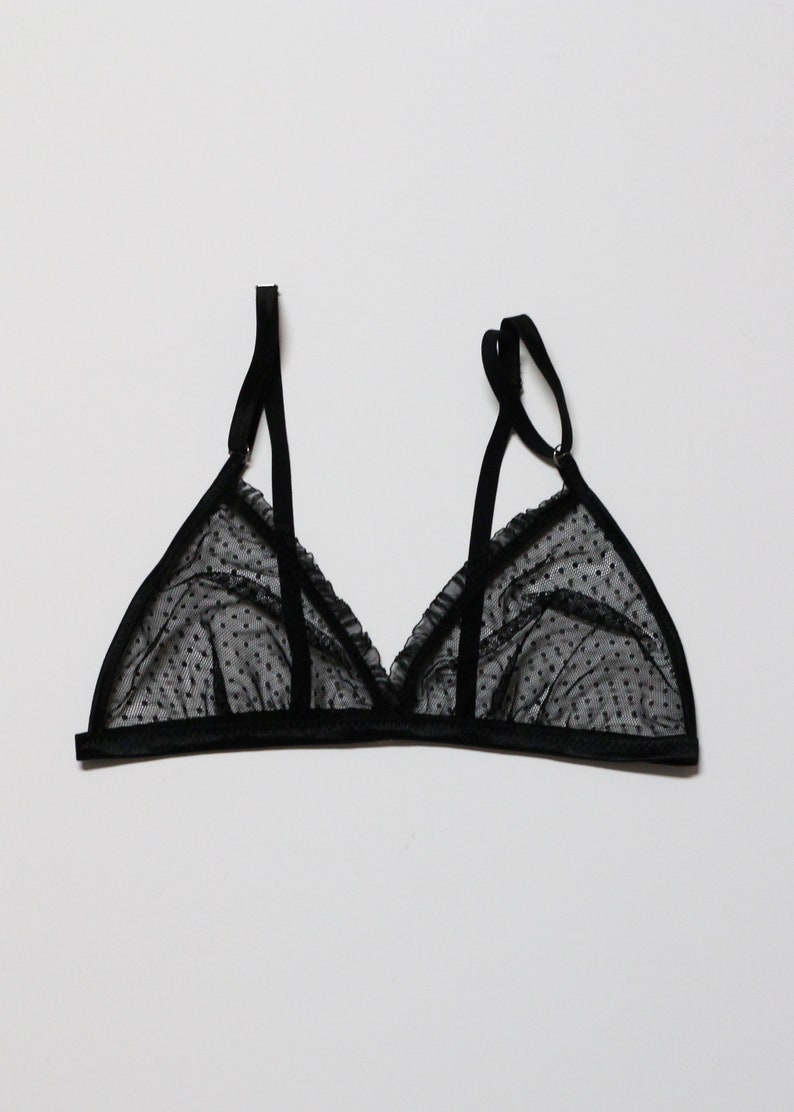 Ruffle and Polka Dot Bralette Sheer Bralette Black Mesh - Etsy