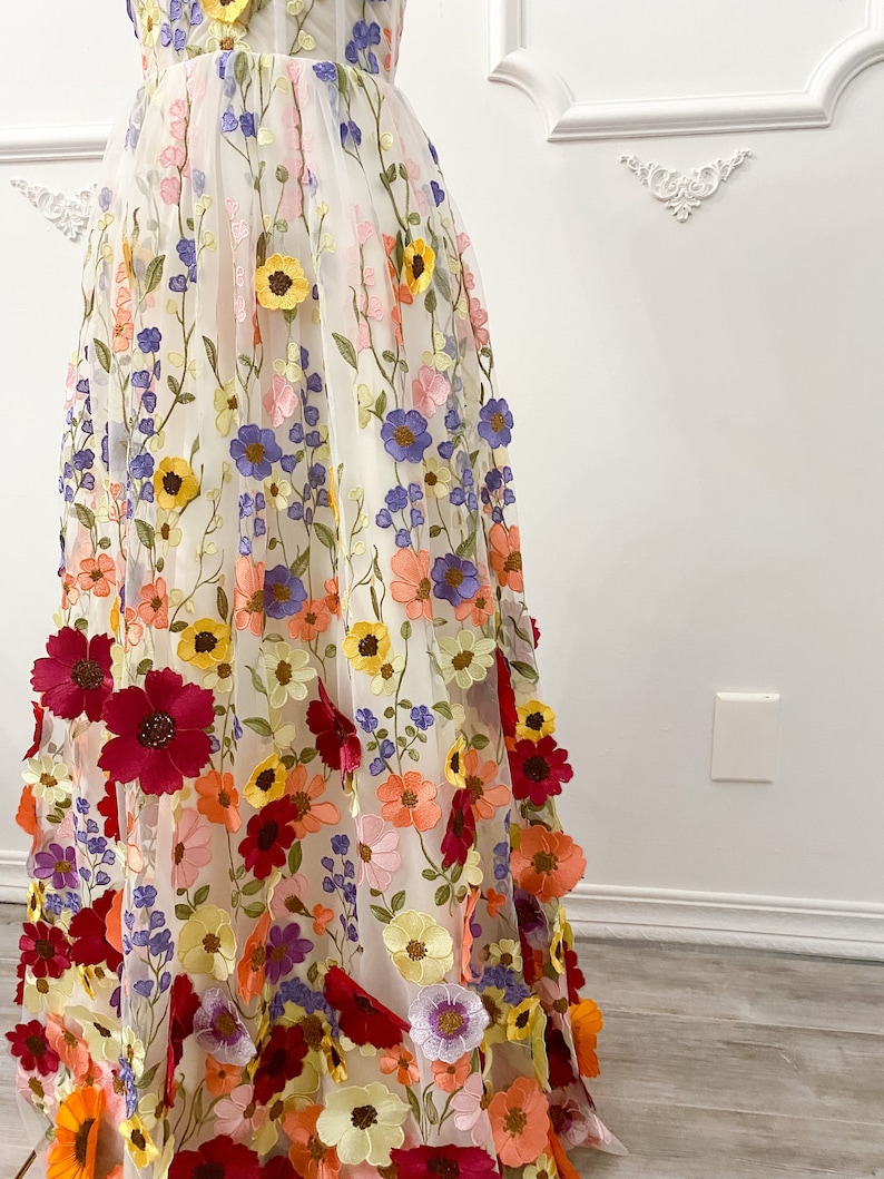 Embroidered Gown 3d Floral Wedding Dress Embroidered Dress Etsy