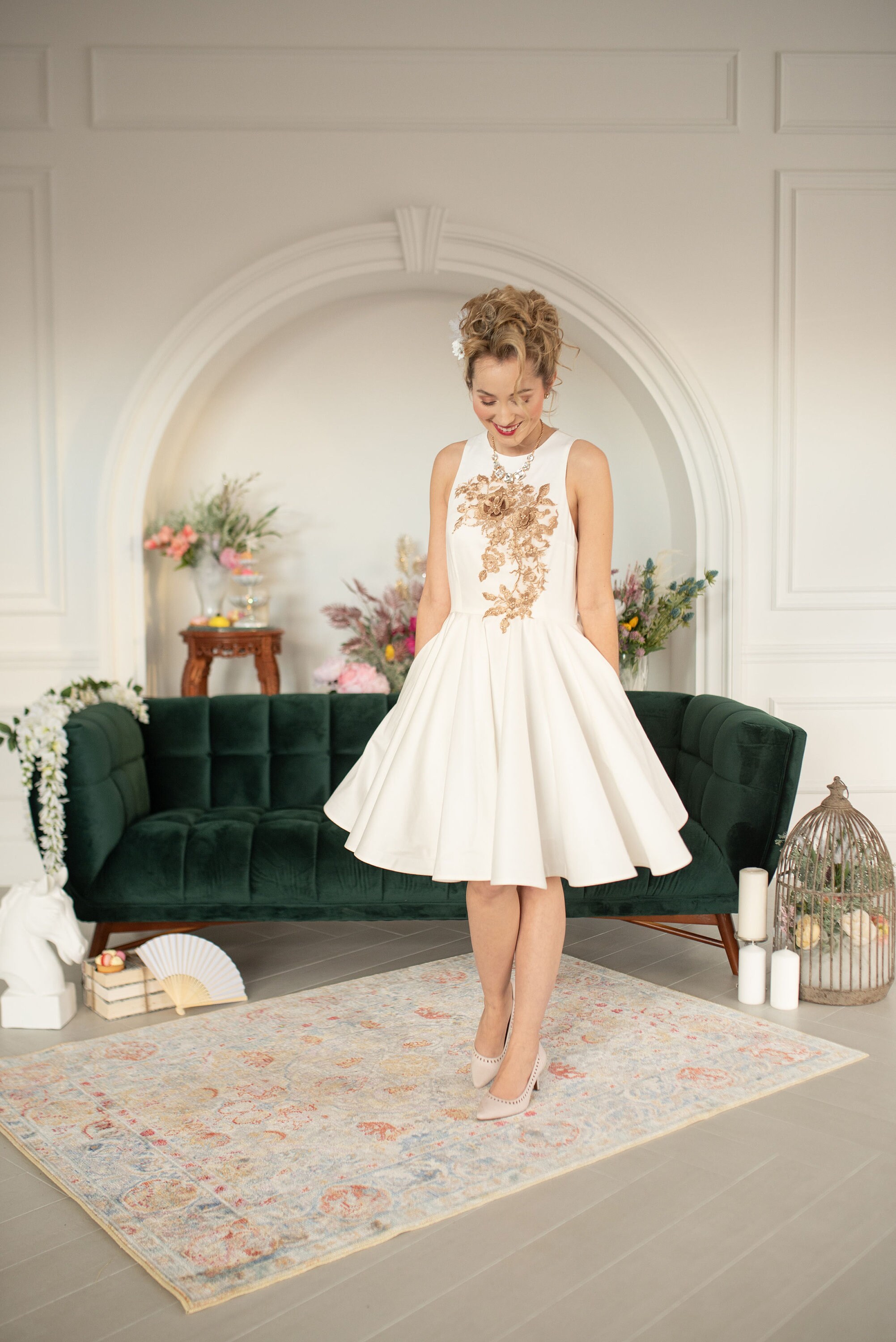 Diamond White Mini Dress With Gold Beading and Extra Full - Etsy