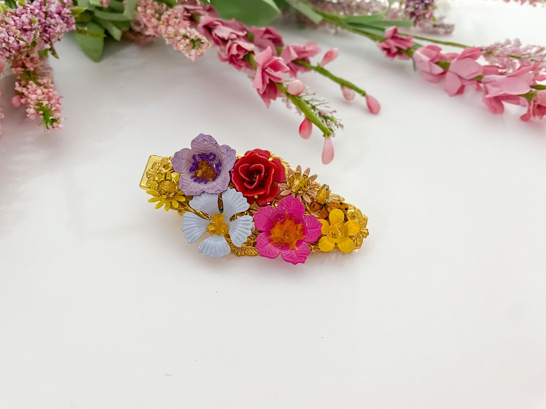 Hand Painted Floral Barrette, Bridal Jewelry, Floral Jewelry, Flower ...