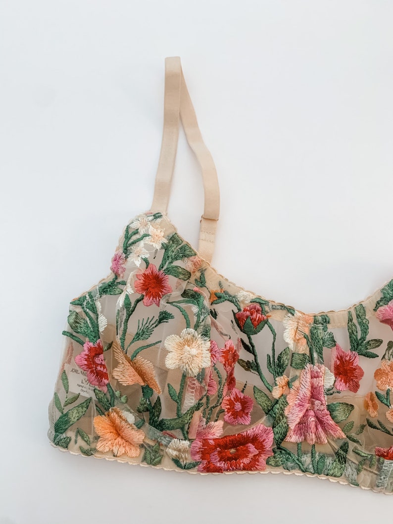 Floral Embroidered Bra Boudoir Lingerie Underwired Bra - Etsy