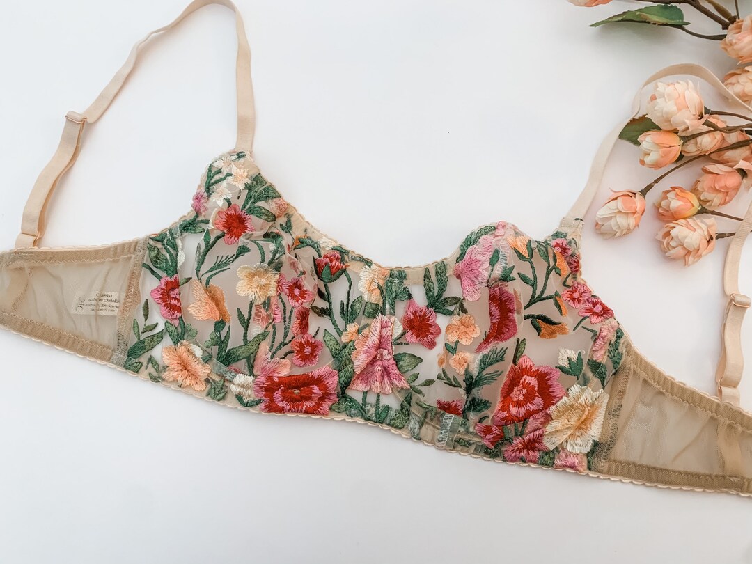 Floral Embroidered Bra, Boudoir Lingerie, Underwired Bra, Floral ...