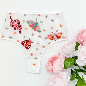 Embroidered Snake and Moth Lingerie Set, Triangle Bra, White Bralette ...