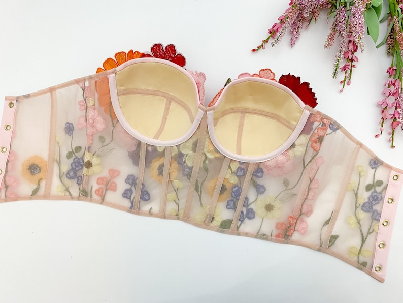 Embroidered Blush Floral Corset Top Wedding Corset Flower - Etsy