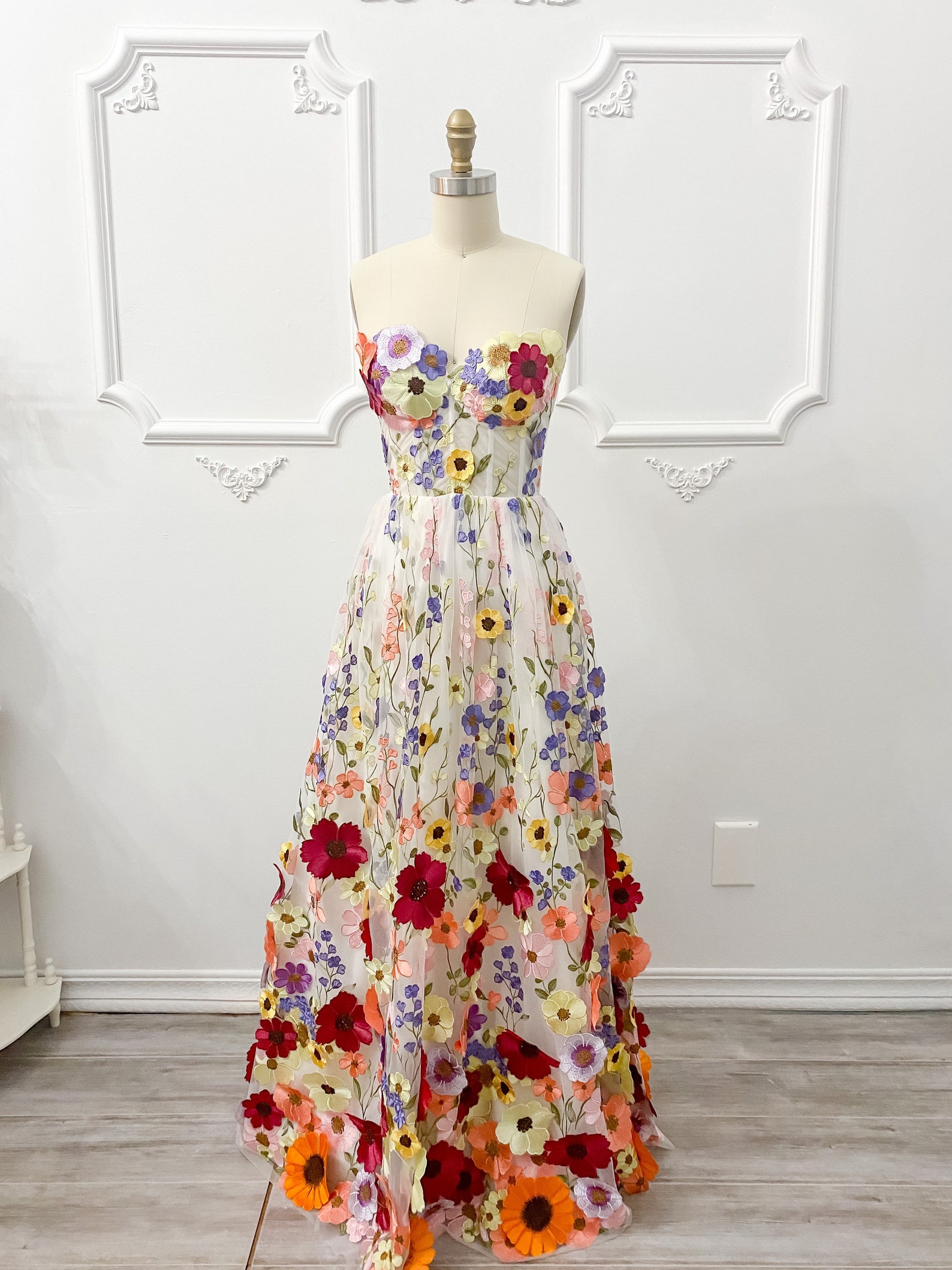 Embroidered Gown, 3D Floral Wedding Dress, Embroidered Dress, Spring ...